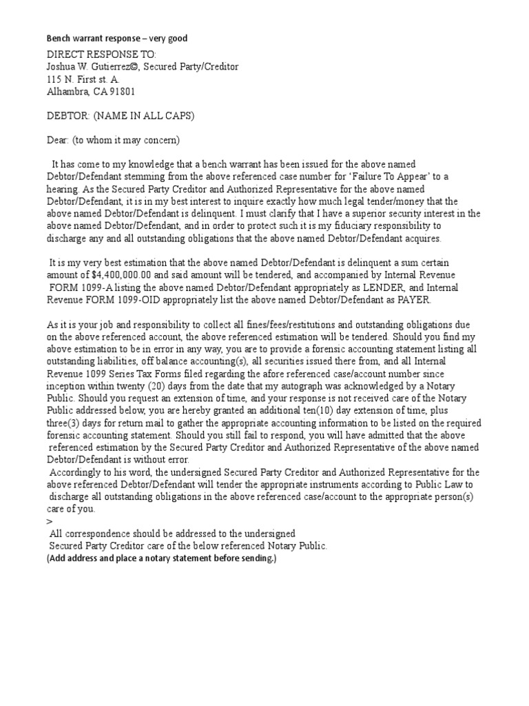 Bench Warrant Response Very Good | Download Free PDF | Security ...