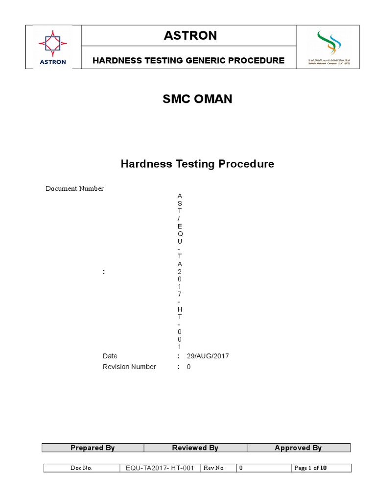Hardness Testing Procedure Overview | PDF | Nondestructive Testing ...