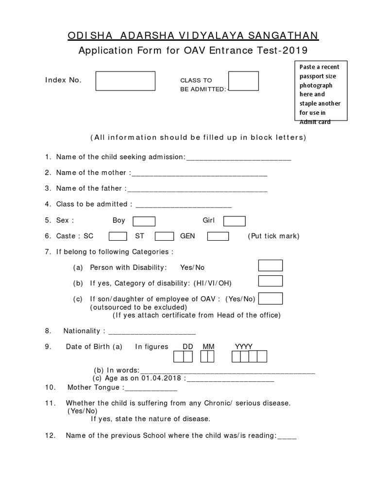 Application Form For OAV Entrance Test-2019 PDF | PDF | Justice | Crime ...