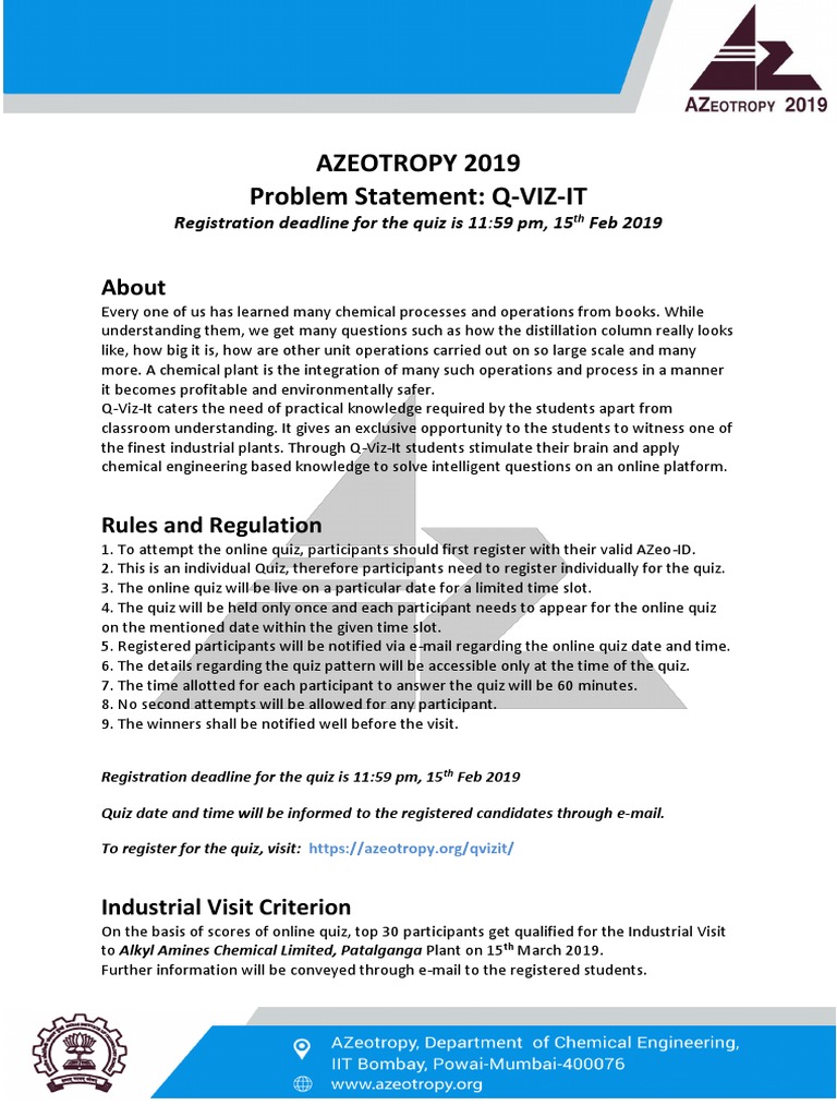 Azeotropy 2019 Problem Statement: Q-VIZ-IT: About | PDF | Learning | Business