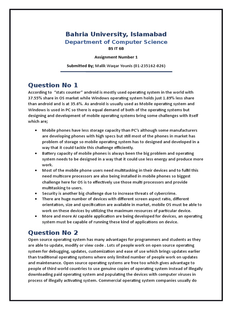 Assignment Number 1 | PDF | Operating System | Microsoft Windows