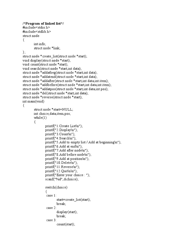 Program of Linked List | PDF