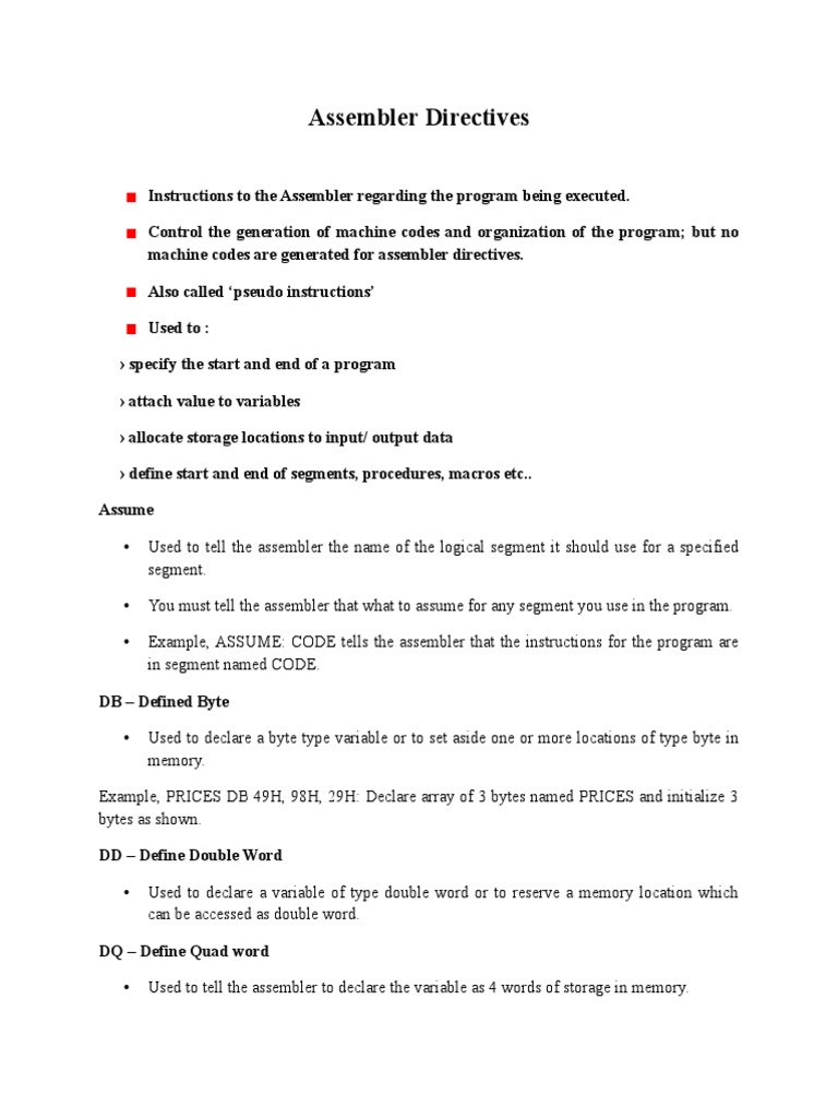 Assembler Directives | PDF | Assembly Language | Subroutine