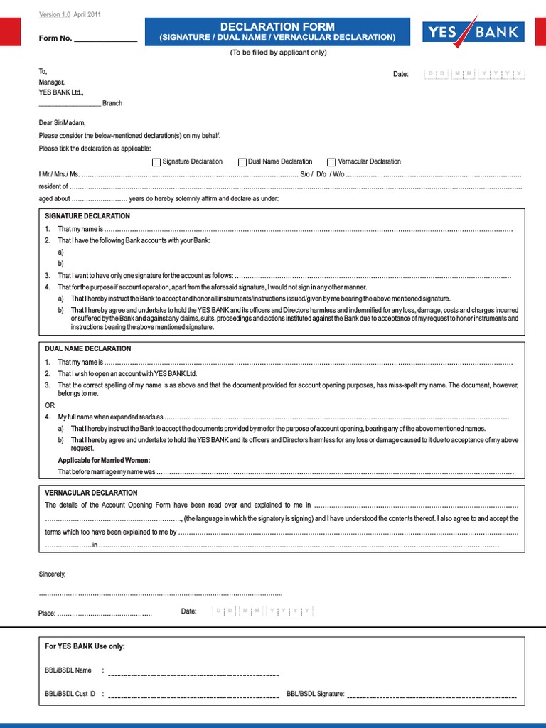 Declaration Form: (Signature / Dual Name / Vernacular Declaration ...