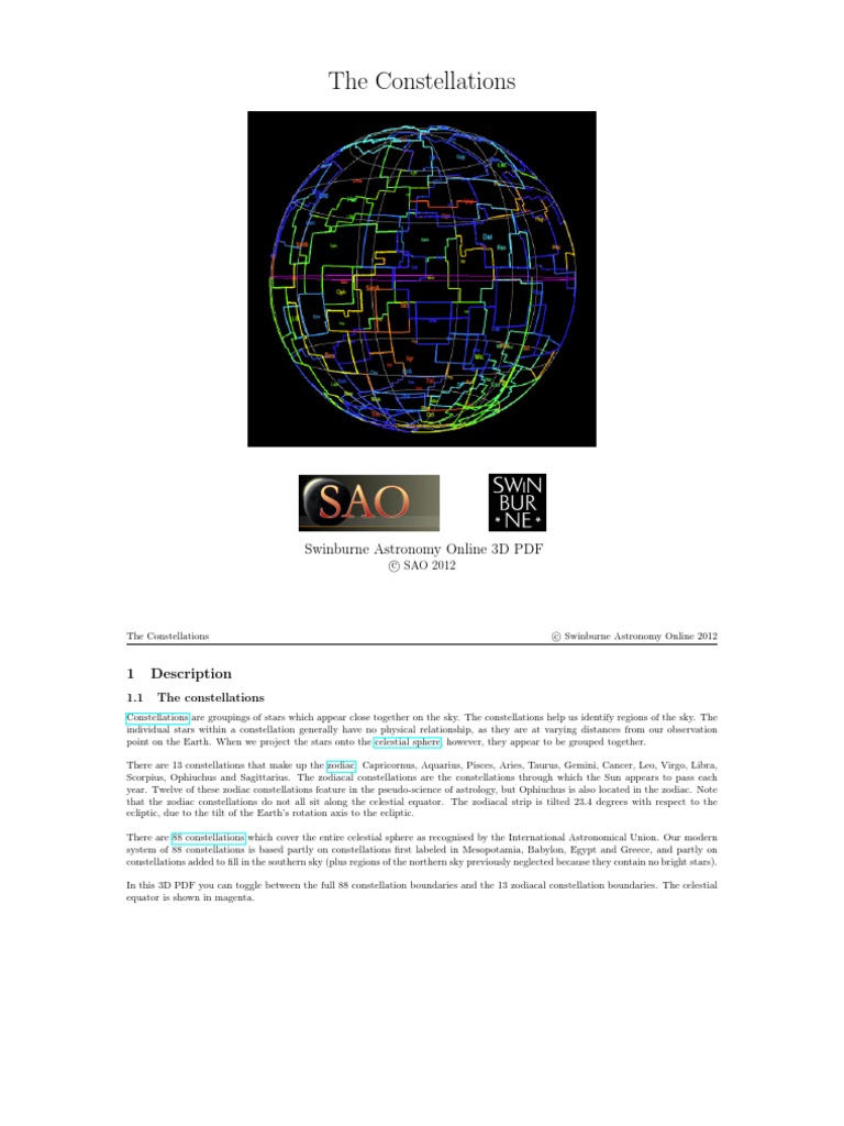 The Constellations: Swinburne Astronomy Online 3D PDF | PDF | Zodiac ...