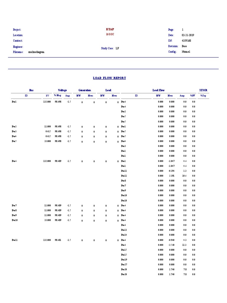 ETAP one-line diagram load flow report | PDF | Electronic Engineering ...