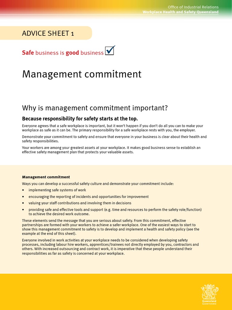 Advice Sheet 1 Management Commitment | PDF | Occupational Safety And ...