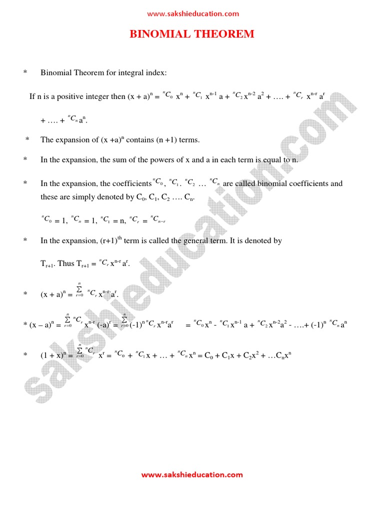 Binomial Theorem PDF | PDF | Discrete Mathematics | Number Theory