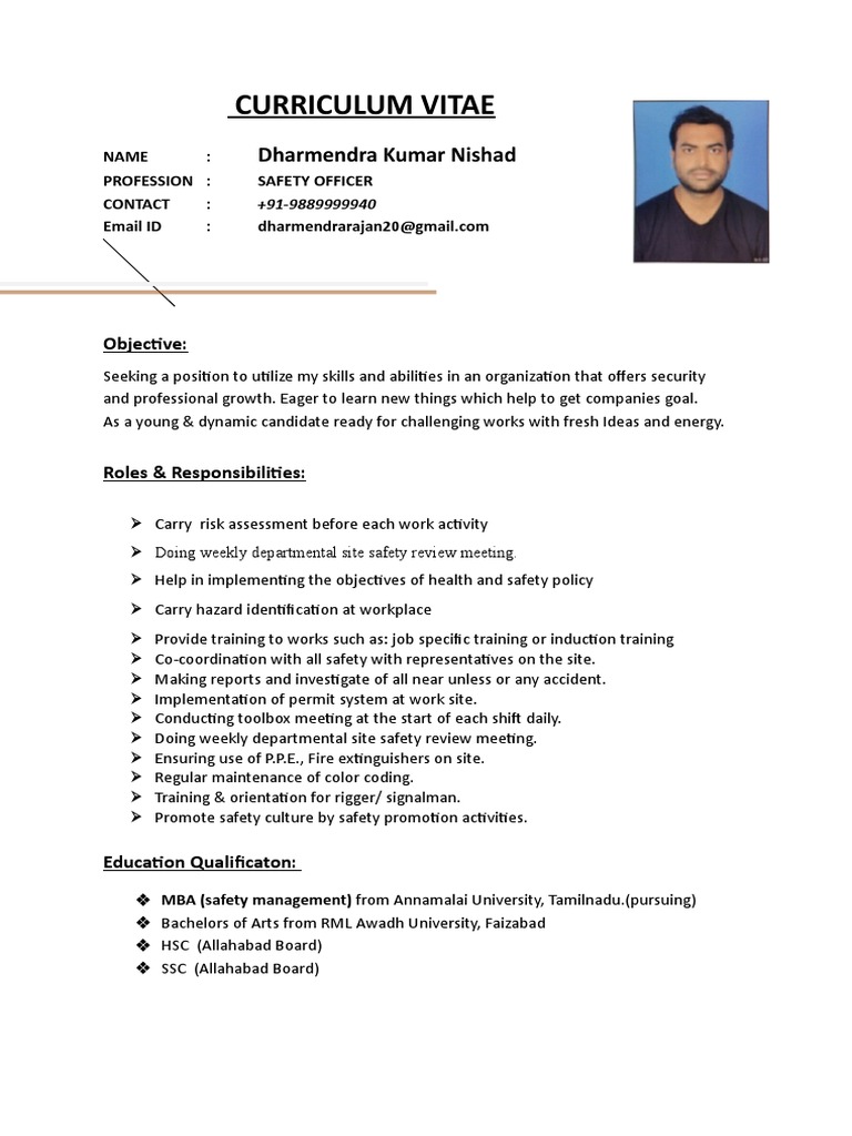 Curriculum Vitae: Dharmendra Kumar Nishad | PDF | Professional Certification | Occupational ...