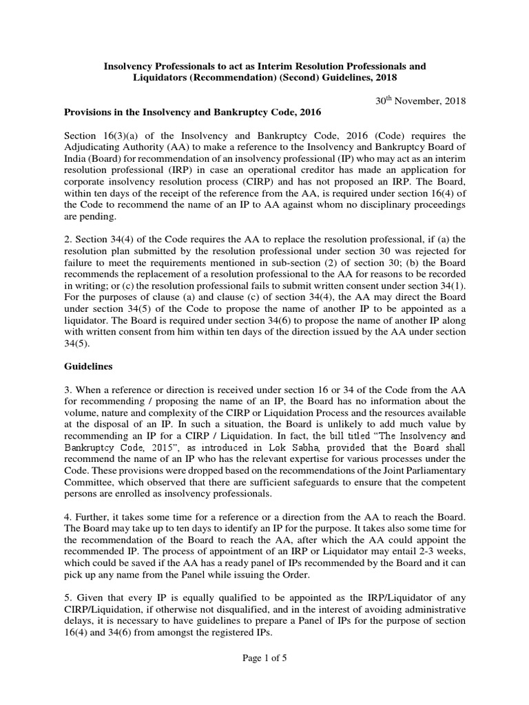 Guidelines - IPs To Act As Interim Resolution Professionals and ...