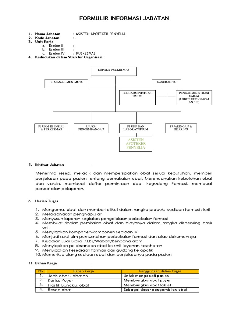 Form Anjab JFT AA Penyelia | PDF