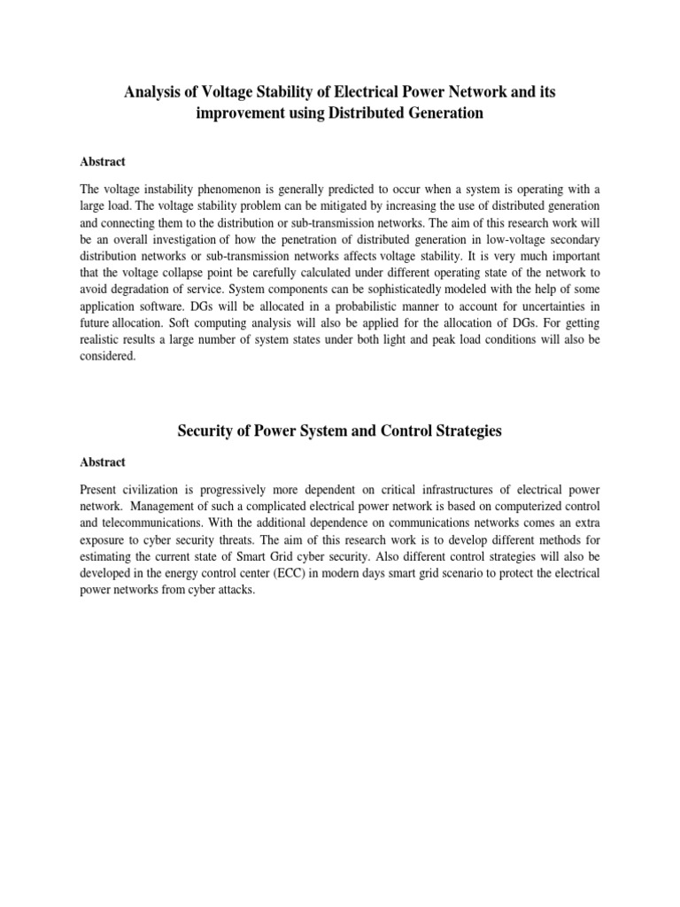 Analysis of Voltage Stability of Electrical Power Network and Its Improvement Using Distributed ...