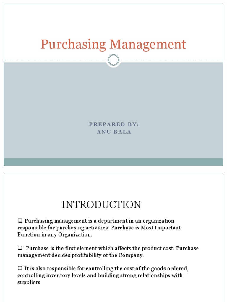 Purchasing Management: Prepared By: Anu Bala | PDF