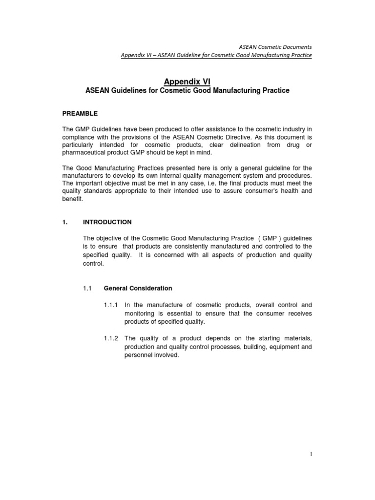 ASEAN Cosmetic GMP Guidelines | PDF | Quality Management System | Cosmetics