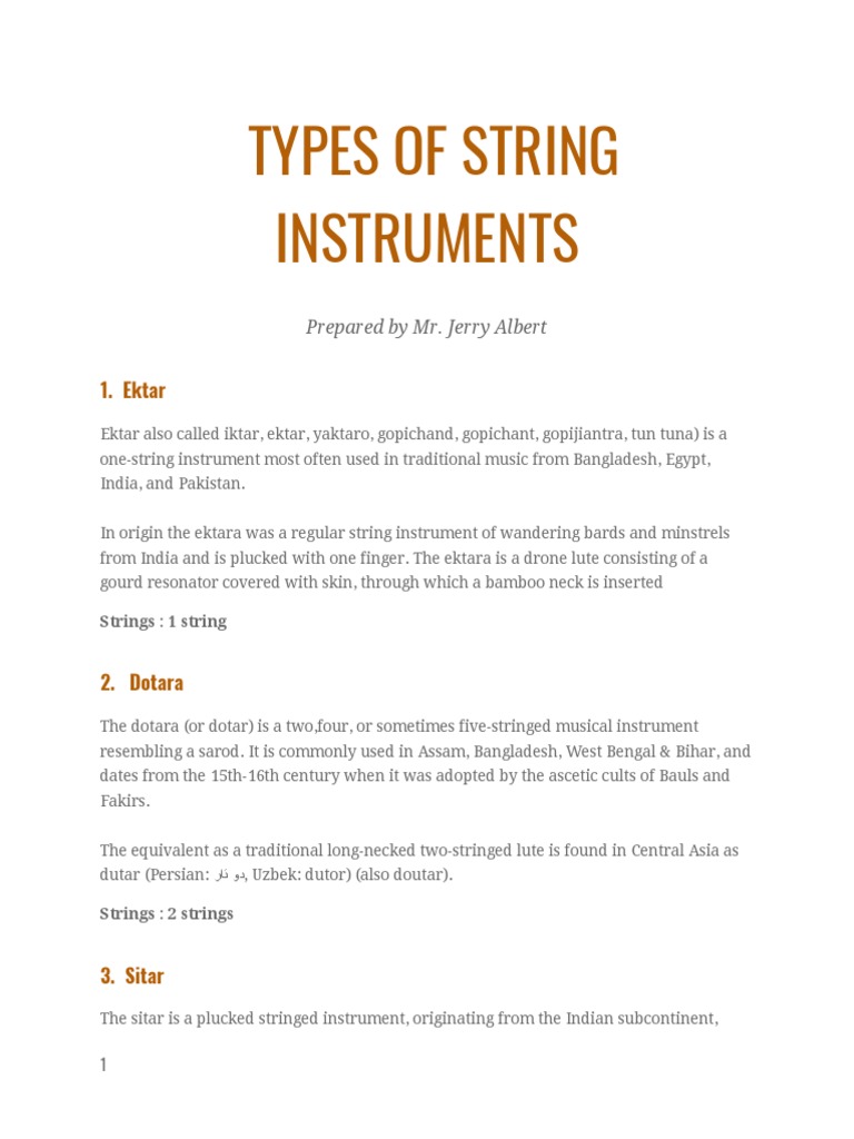 Types of Strings Instruments | PDF | String Instruments | Guitars