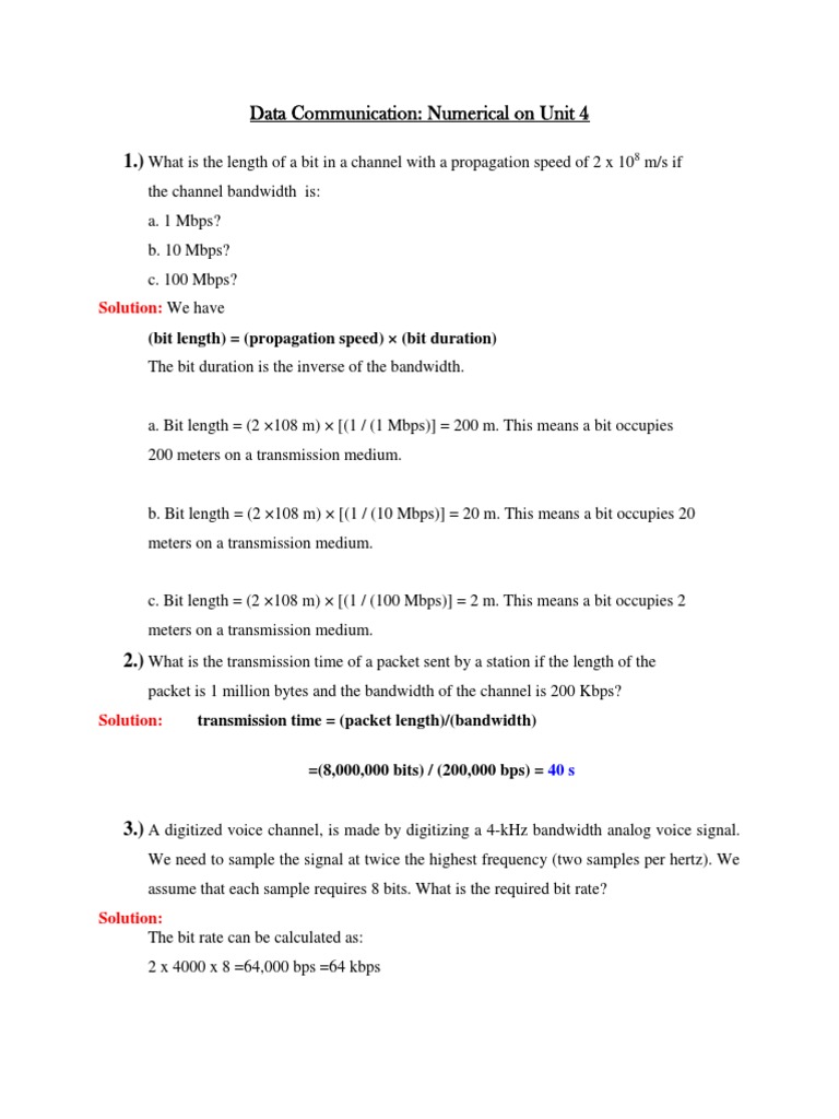 Data Communication: Numerical On Unit 4: Solution | PDF | Bandwidth ...