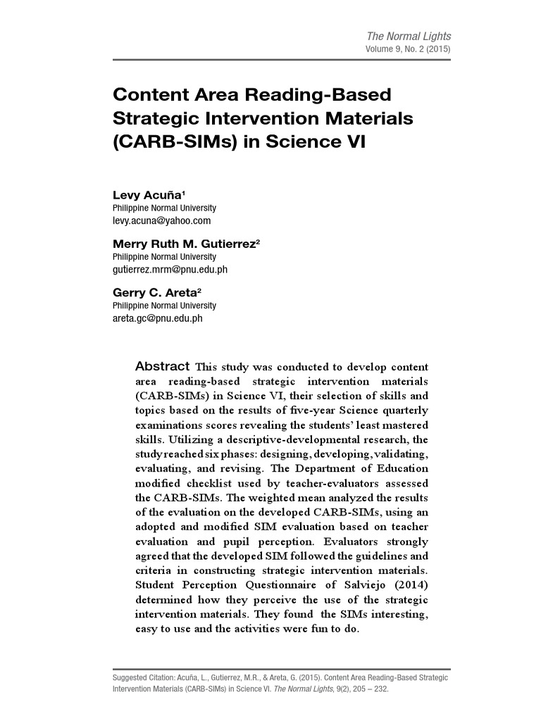 Content Area Reading-Based Strategic Intervention Materials (Carb-Sims ... Content Area Reading-Based Strategic Intervention Materials (Carb-Sims ...