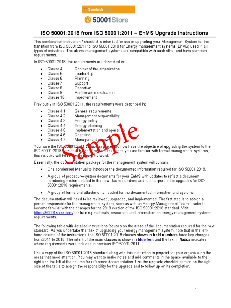 Sample: Iso 50001:2018 From Iso 50001:2011 – Enms Upgrade Instructions | Energy Management ...