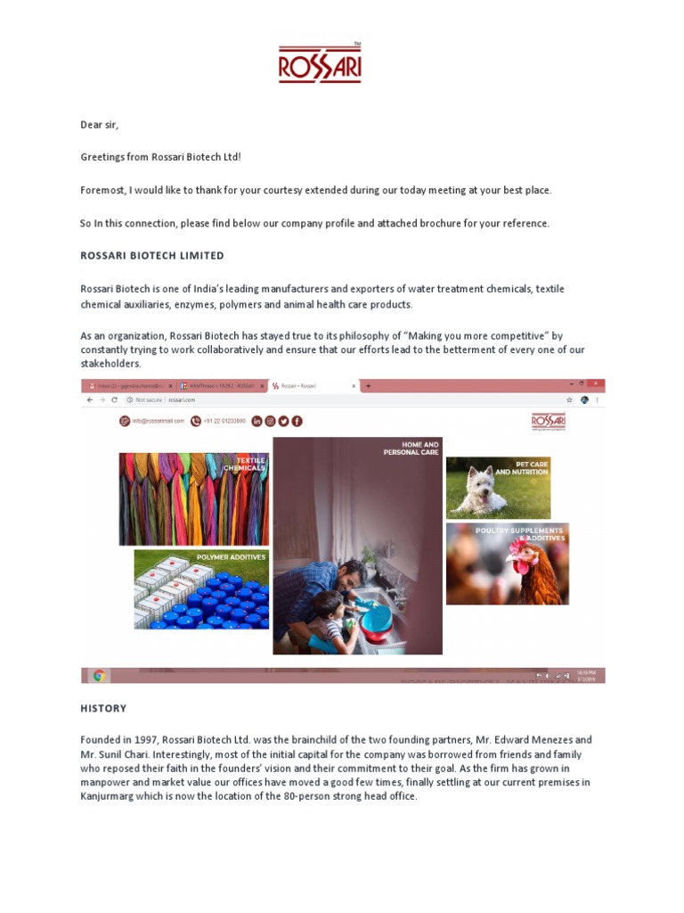 Rossari Biotech Limited-Company Profile | PDF | Physical Sciences | Chemical Substances