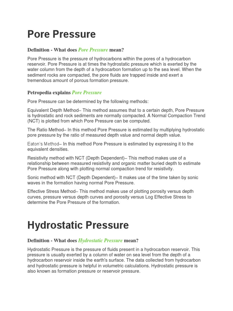 Pore Pressure: Definition - What Does Mean? | PDF | Porosity ...