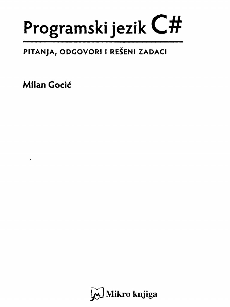 Milan Gocic - Programski Jezik C# PDF | PDF