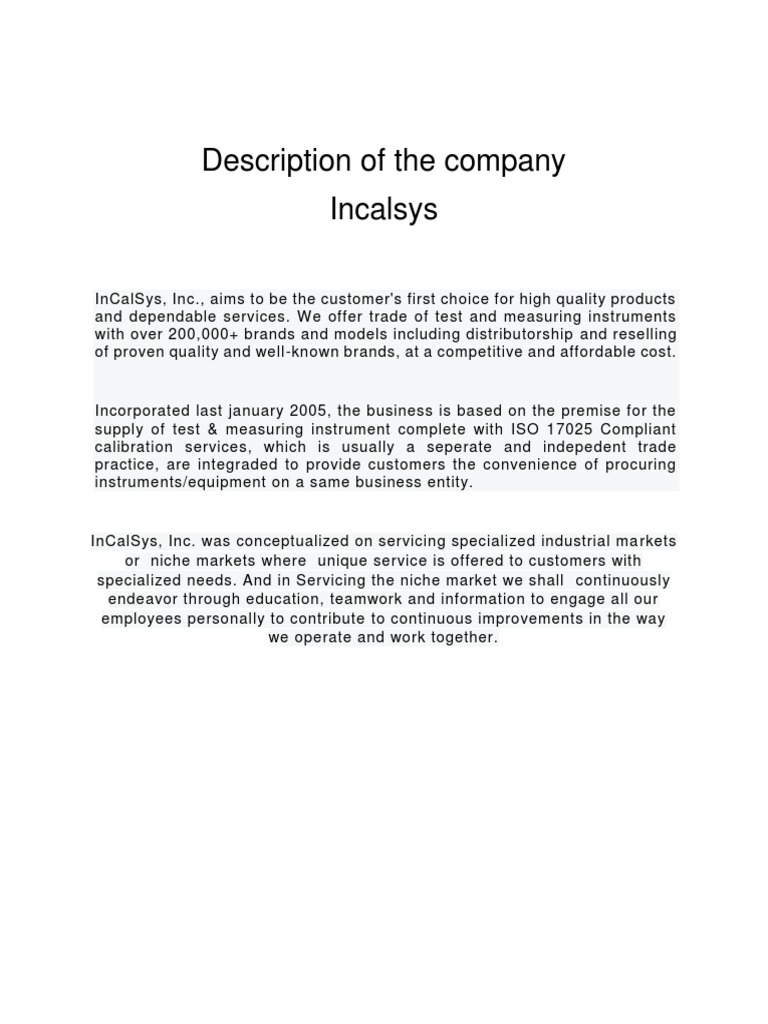 Description of The Company Incalsys | PDF | Market (Economics ...