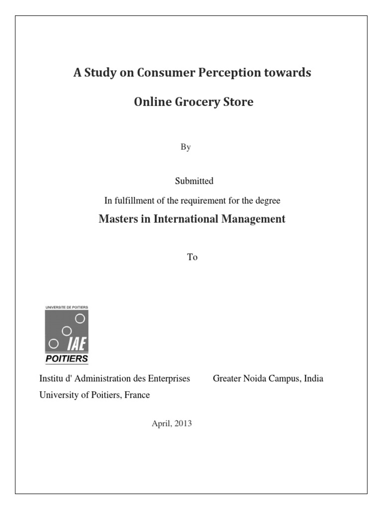 A Study On Consumer Perception Towards Online Grocery Store: Masters in ...