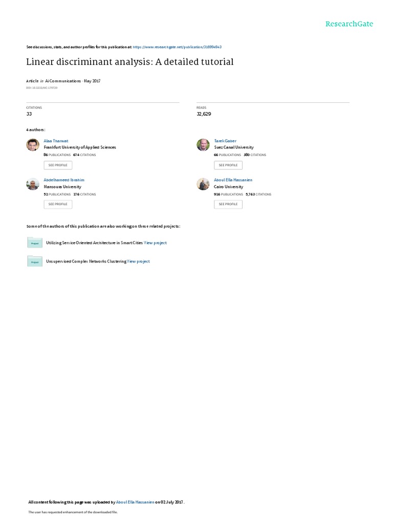 Linear Discriminant Analysis: A Detailed Tutorial: Ai Communications May 2017 | PDF ...