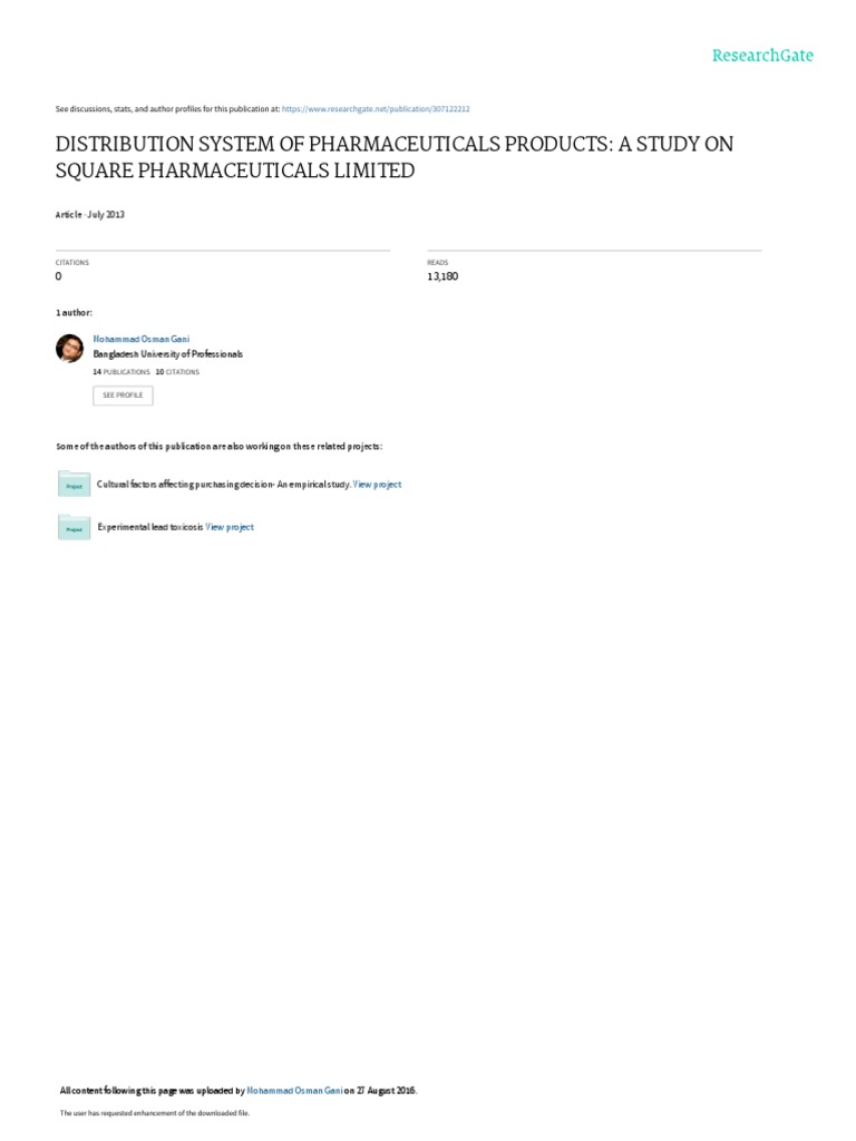 14 Distribution System of Pharmaceuticals Products A Study On Square2 ...