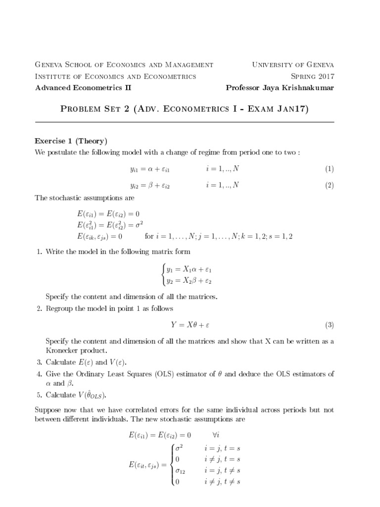 Advanced Econometrics Problem Set | PDF | Ordinary Least Squares | Autocorrelation