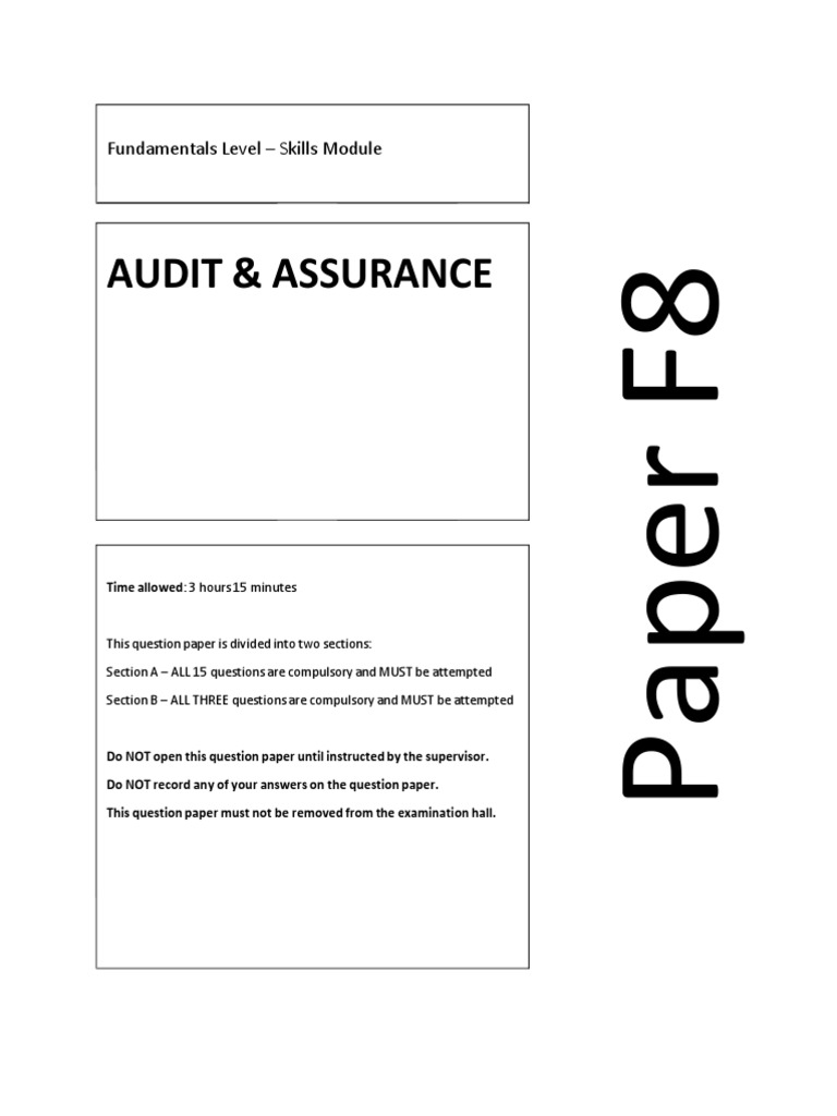 ACCA F8 Audit & Assurance Exam Paper | PDF | Going Concern | Audit