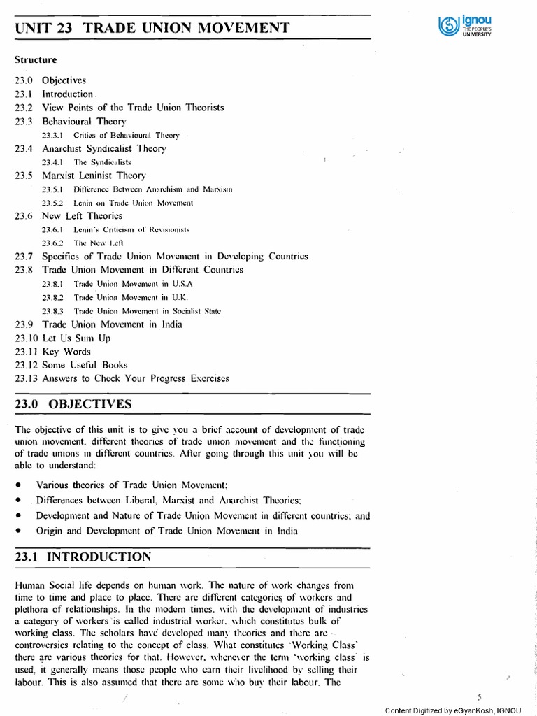 Unit 23 Trade Union Movement: Objectives | Download Free PDF | Marxism ...