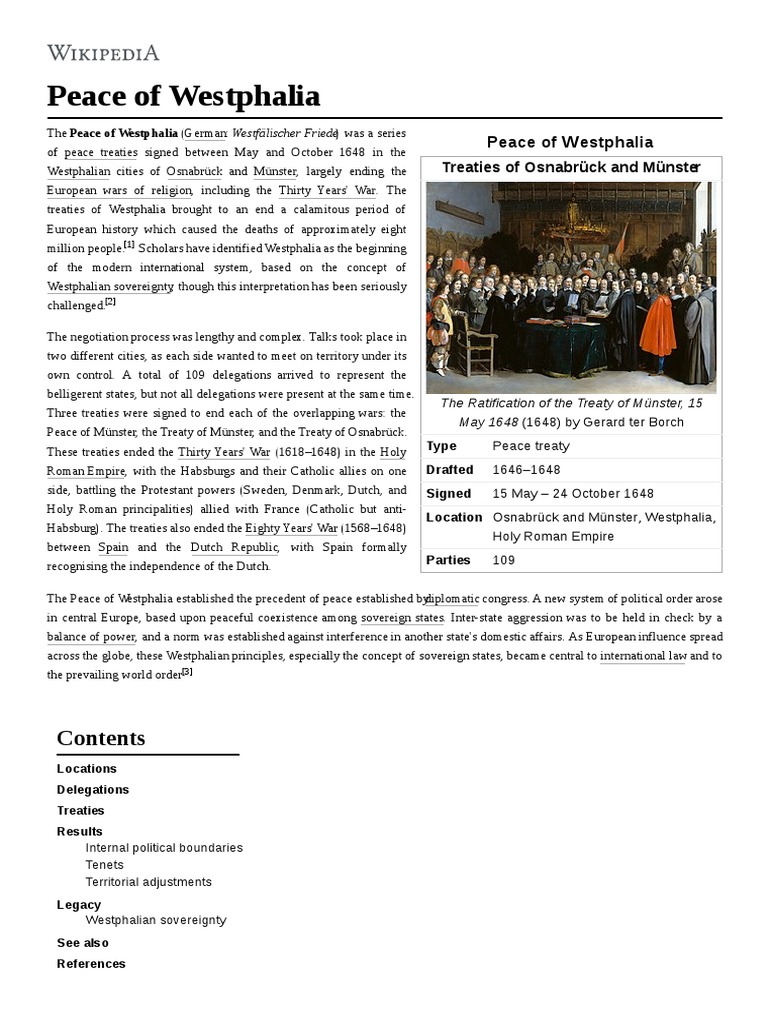 The Peace of Westphalia Treaties | PDF | International Relations ...