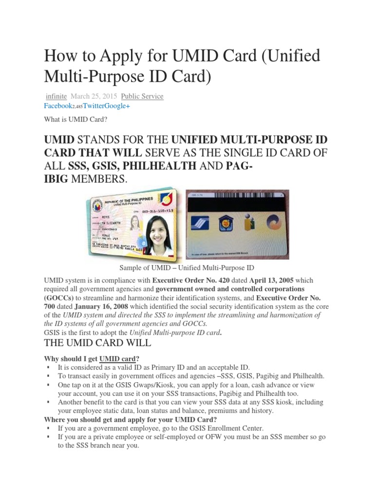How To Apply For UMID Card | PDF | Identity Document | Social Institutions