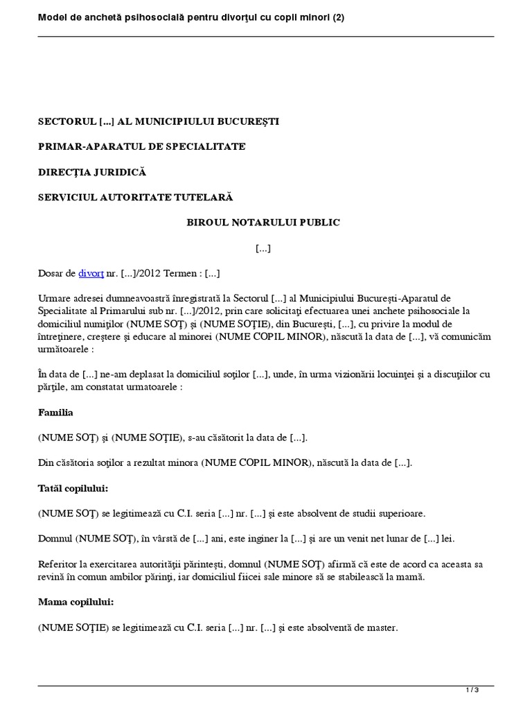Model Ancheta Psihosociala Divort Copii | PDF