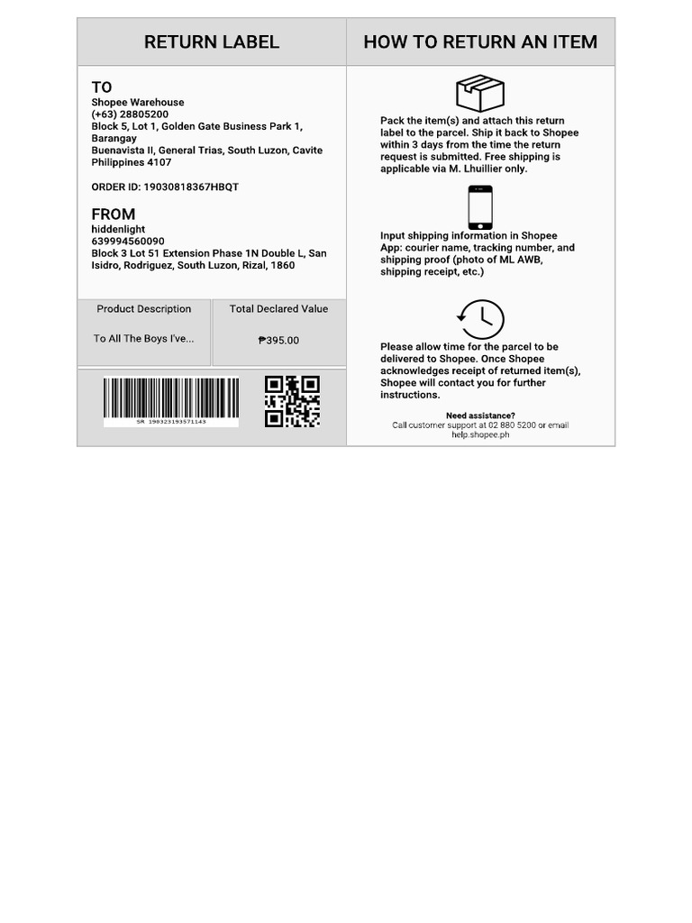 Return Label 190323193571143 | PDF
