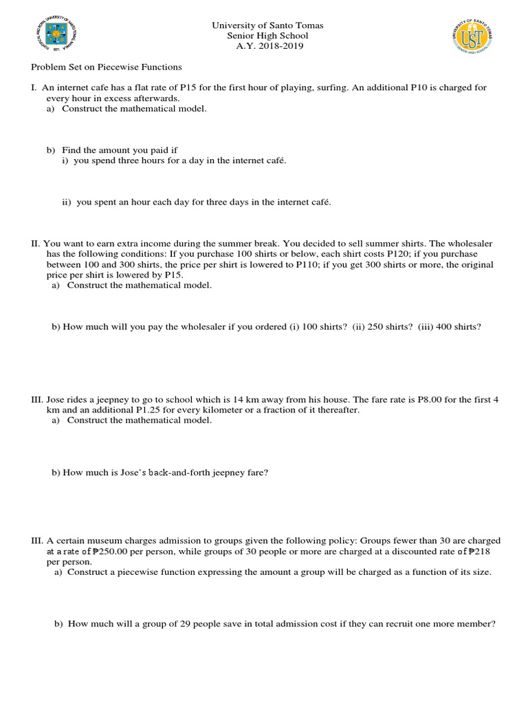Handout On Piecewise Functions PDF | PDF | Government Finances | Economies