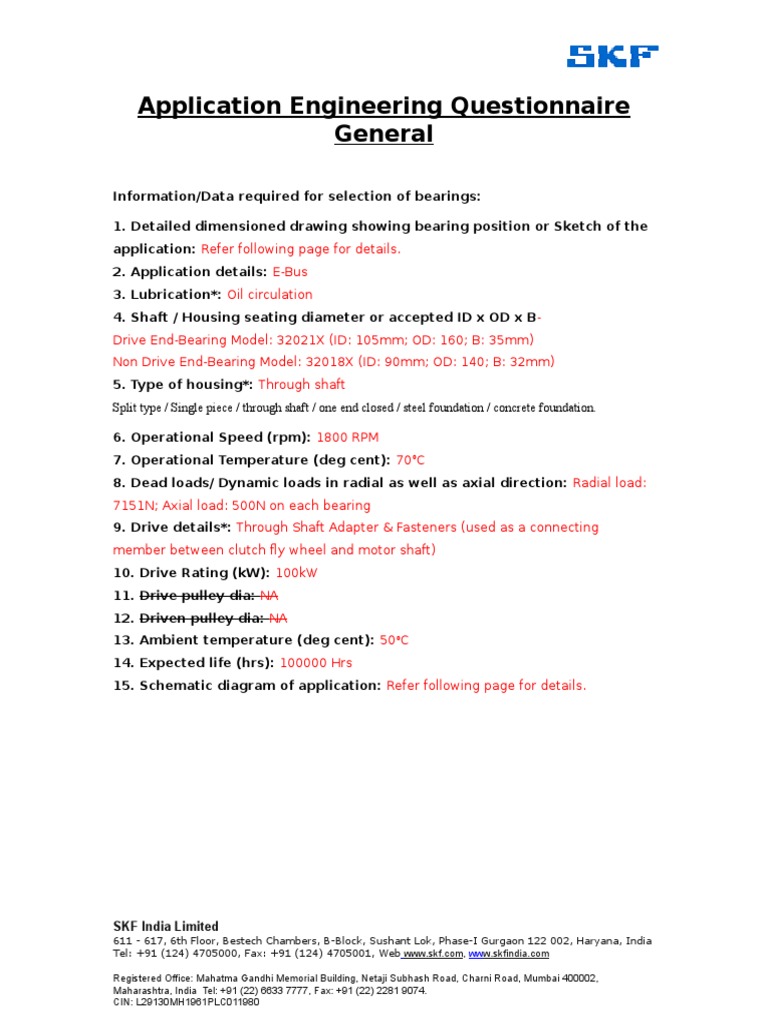Application Questionnaire General 01 | PDF | Bearing (Mechanical ...