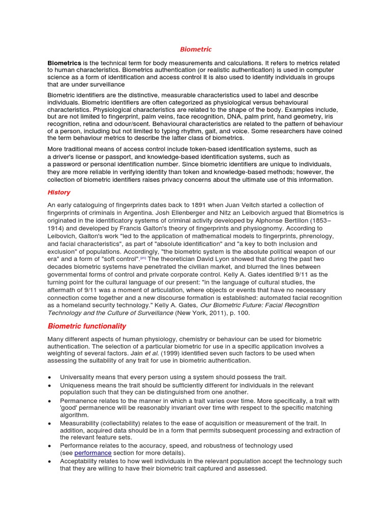 Biometric: Biometrics Is The Technical Term For Body Measurements and ...