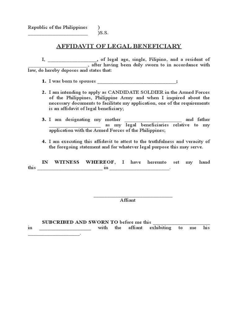 Affidavit of Legal Beneficiary | PDF
