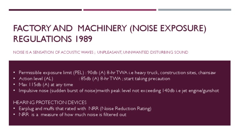 Factory and Machinery (Noise Exposure) Regulations | PDF | Noise | Hearing