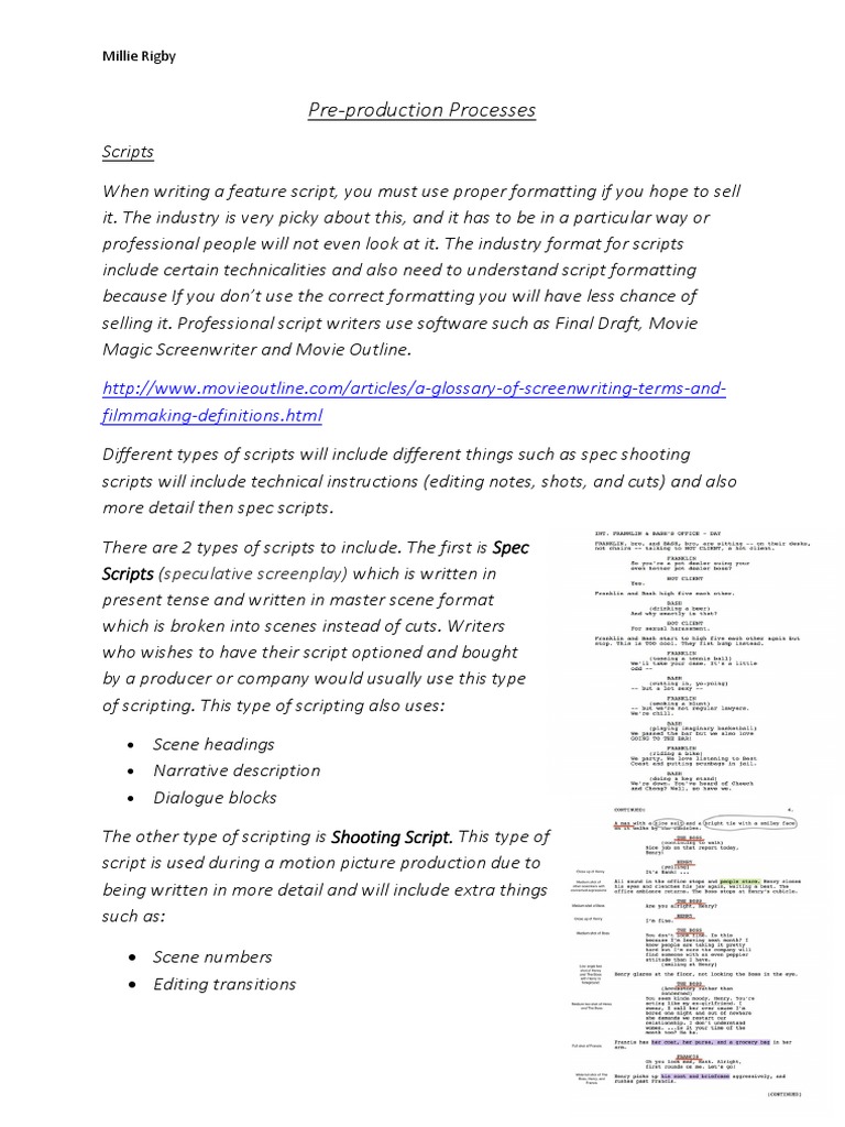 Pre Production Processes | PDF | Screenplay | Narrative