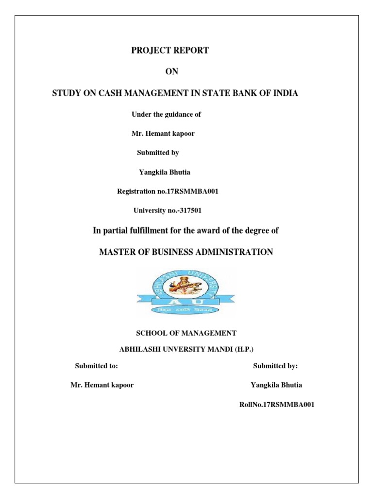 Project Report ON Study On Cash Management in State Bank of India | PDF ...