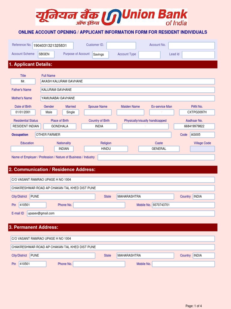 Application Form Account Opening03042019012137 | PDF | Credit Card | Banks