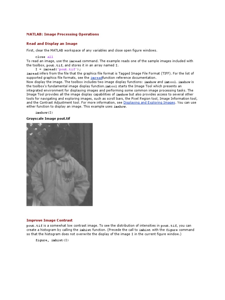 MATLAB: Image Processing Operations Read and Display An Image ...