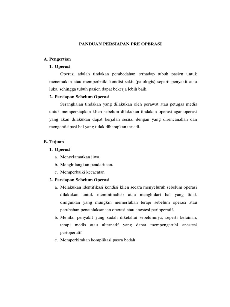 Panduan Persiapan Pre Operasi | PDF