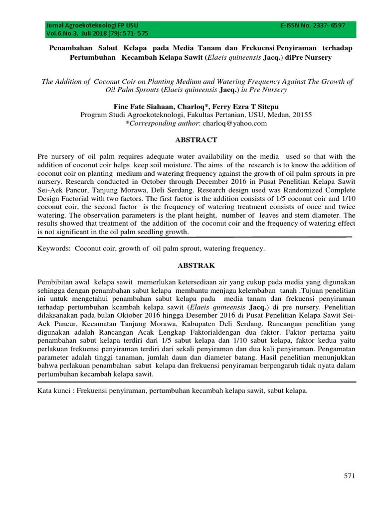 Penambahan Sabut Kelapa Pada Media Tanam Dan Frekuensi Penyiraman ...