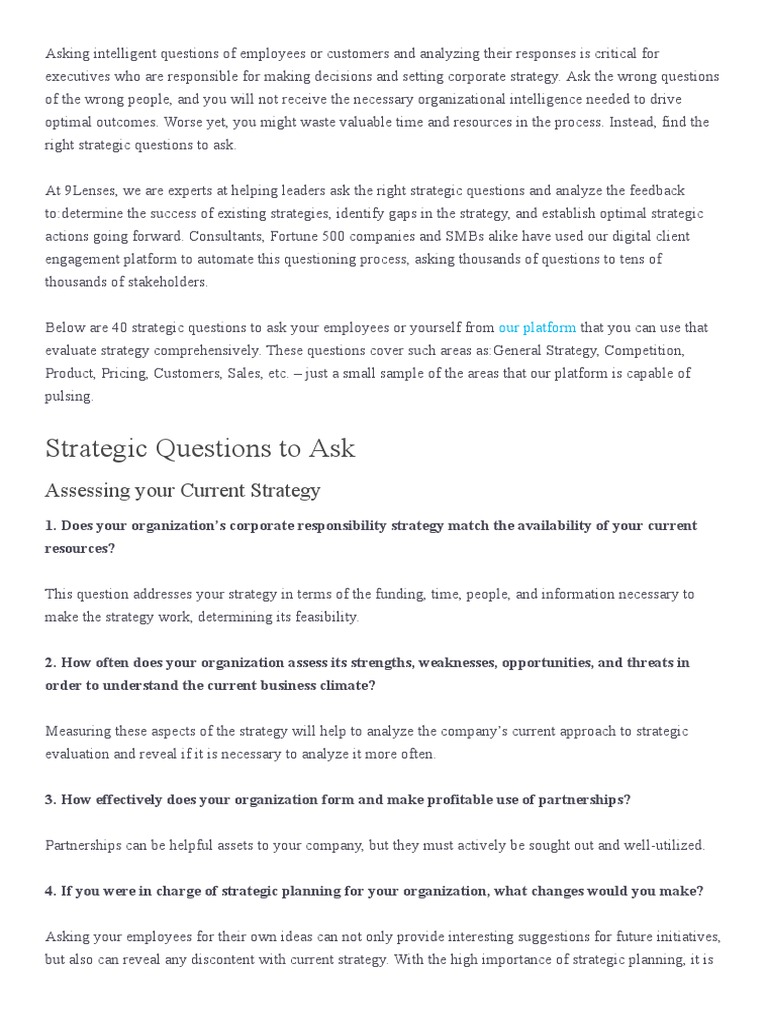 Strategic Questions for Corporate Success | PDF | Strategic Management ...