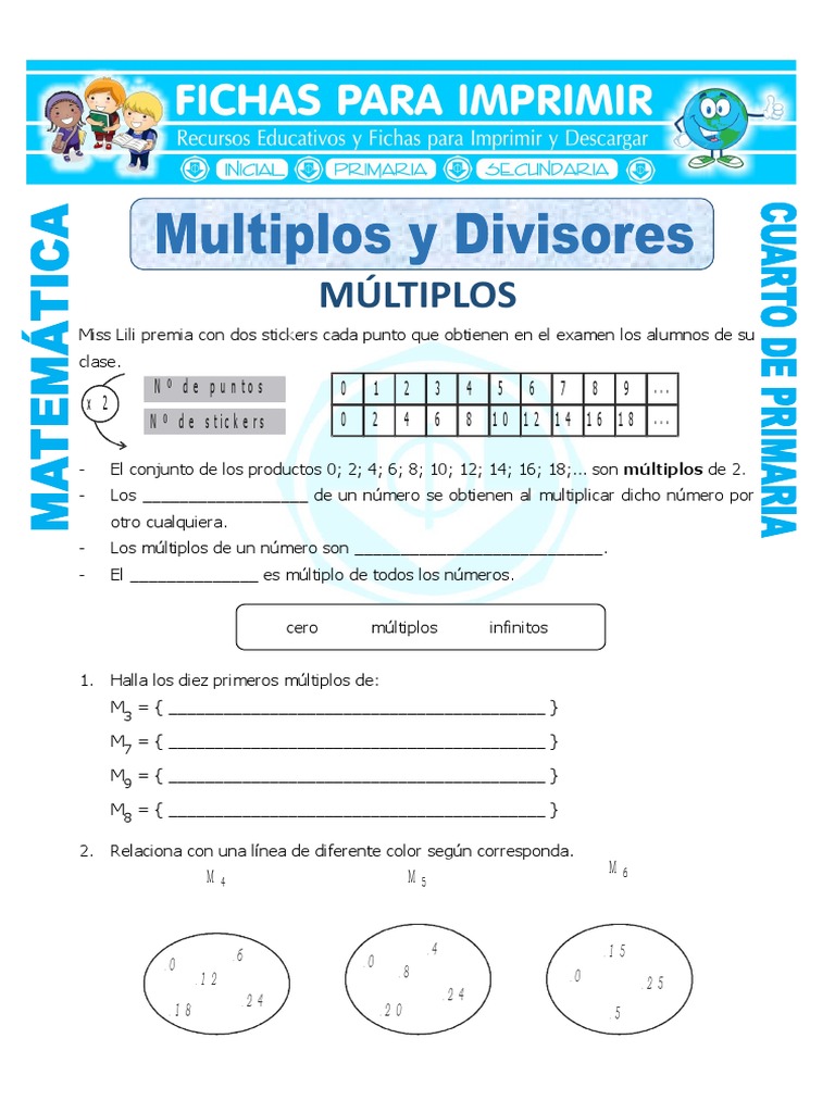 Ficha Múltiplos y Divisores para Cuarto de Primaria | Descargar gratis ...