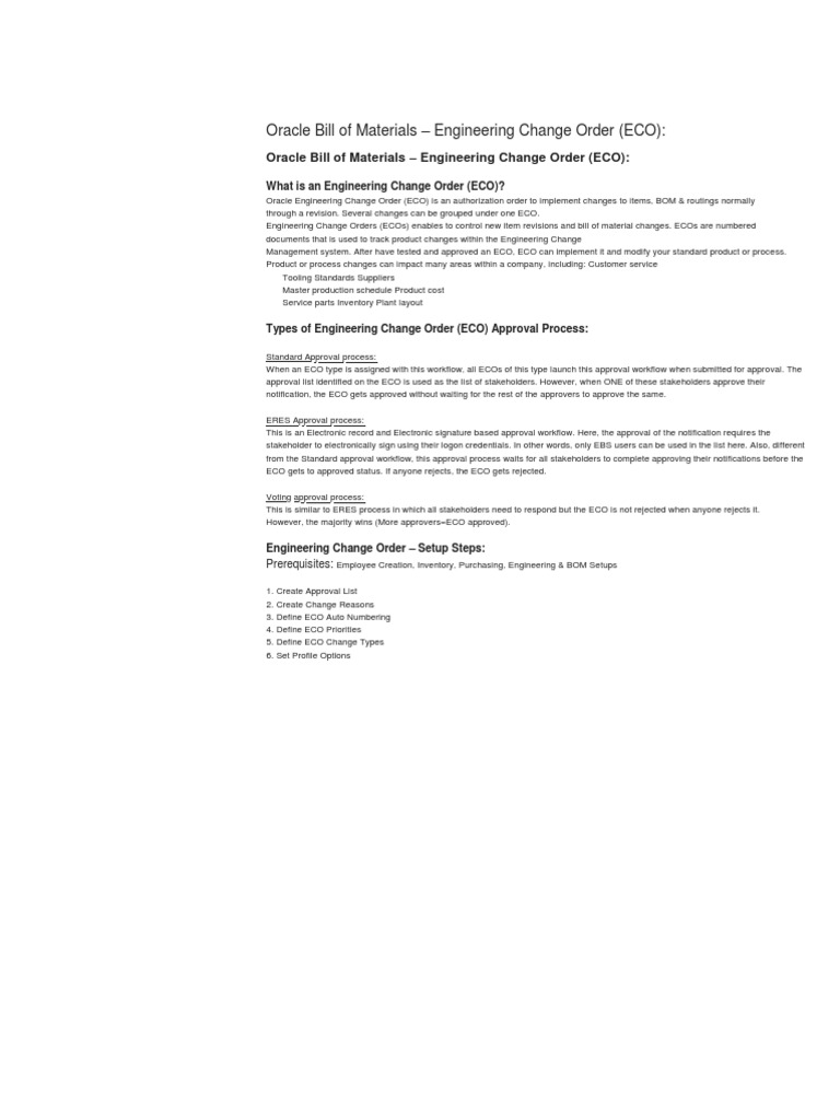 ECO (Engineering Change Order) Setup & Flow | PDF | Computing | Business